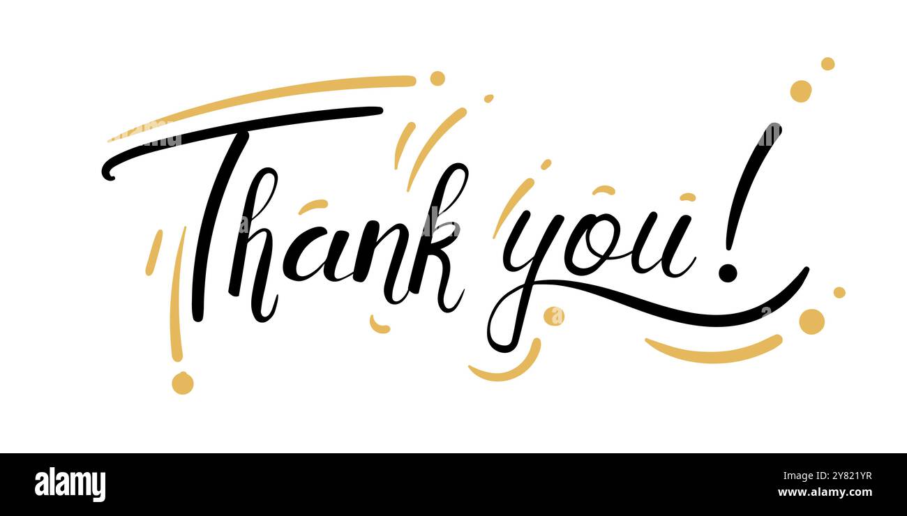 Thank you handwritten text with decorative flourishes. Hand drawn lettering style, calligraphy ...