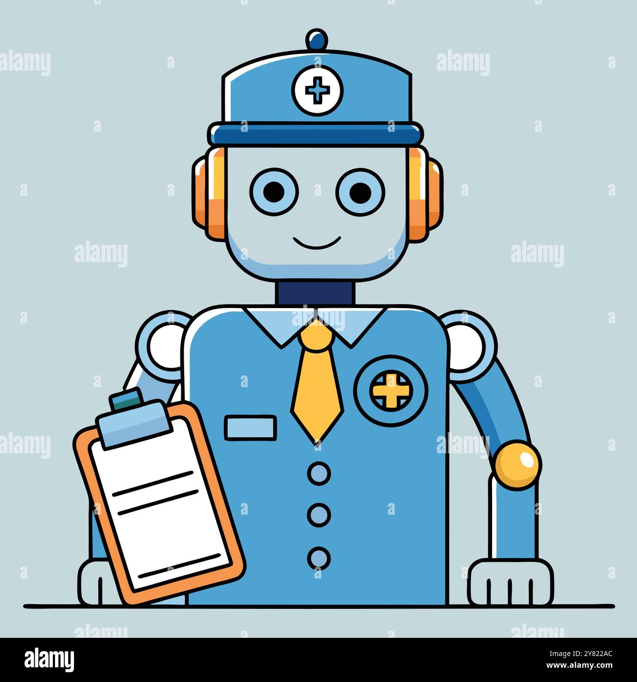 A friendly robot doctor in a blue uniform with a stethoscope and ...