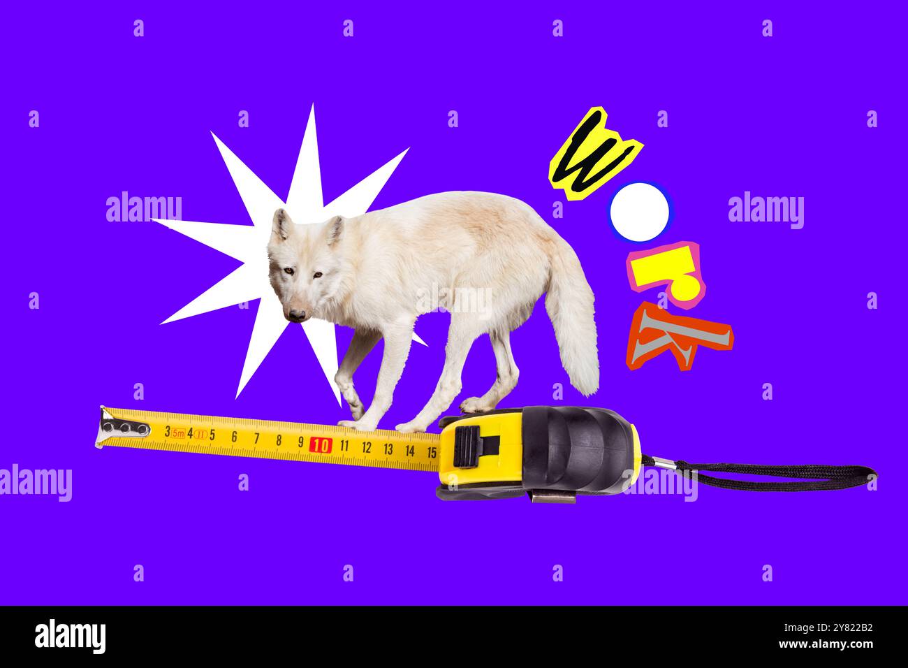 Composite artwork collage image picture of mini wolf measure tape work ...