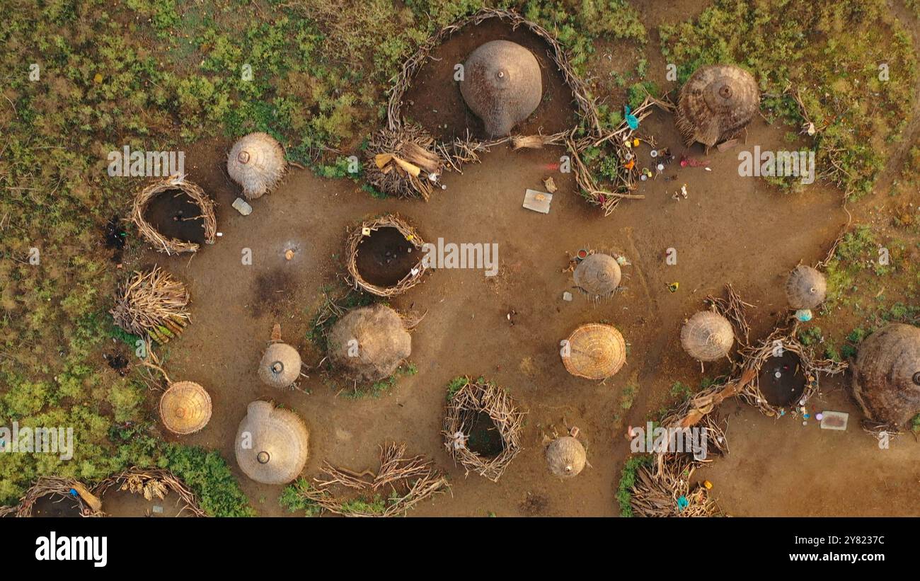 Aerial view of a Toposa traditional village, Namorunyang State, Kapoeta ...