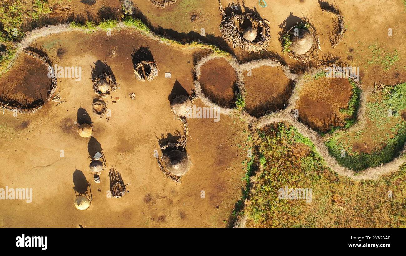 Aerial view of a Toposa traditional village, Namorunyang State, Kapoeta ...