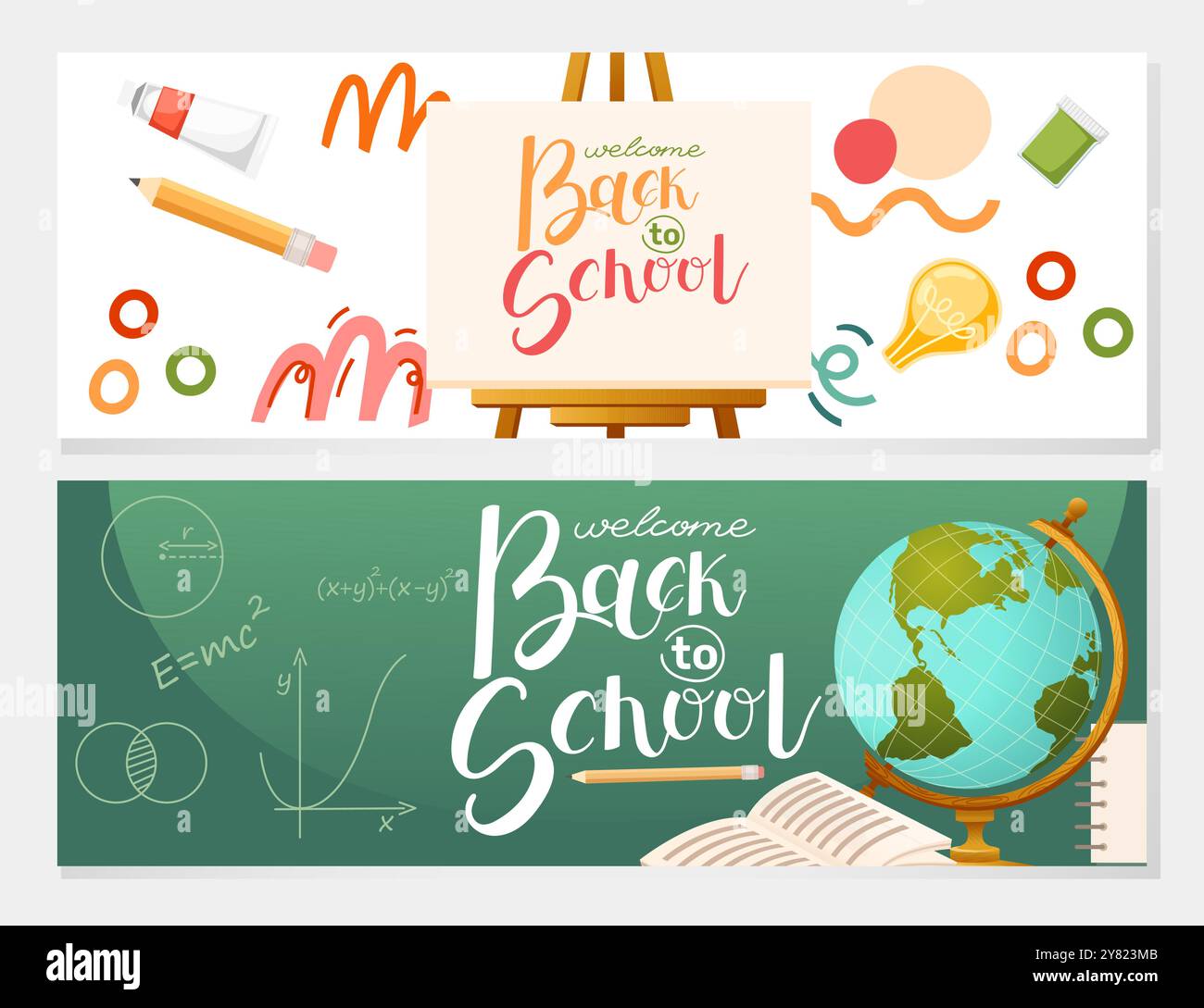 Welcome Back to school banner. Hand written text with green chalkboard ...