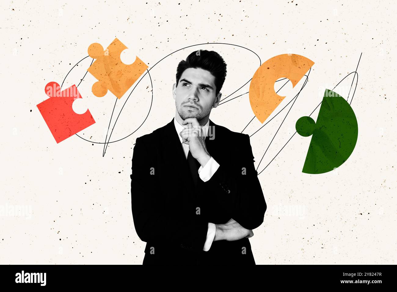 Composite photo collage of serious businessman think solution strategy ...