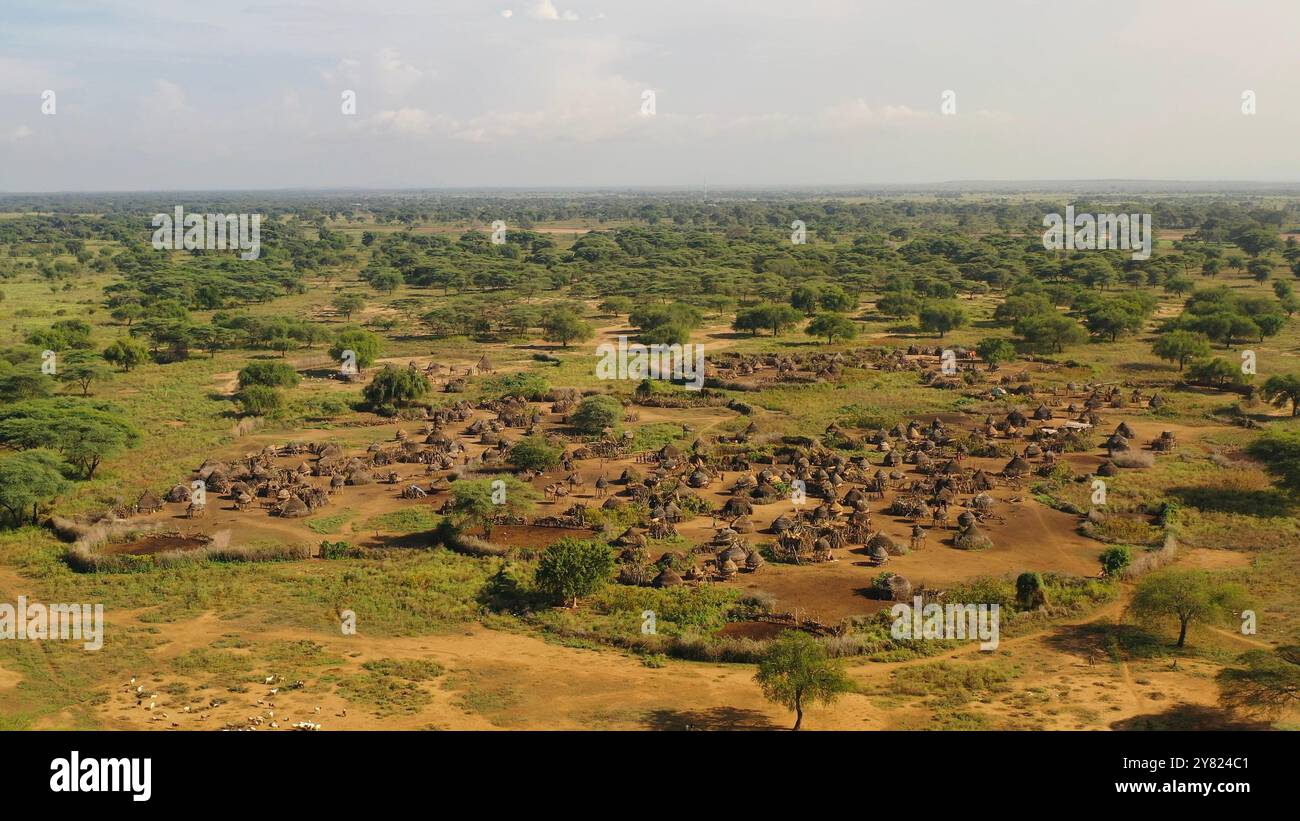 Aerial view of a Toposa traditional village, Namorunyang State, Kapoeta ...