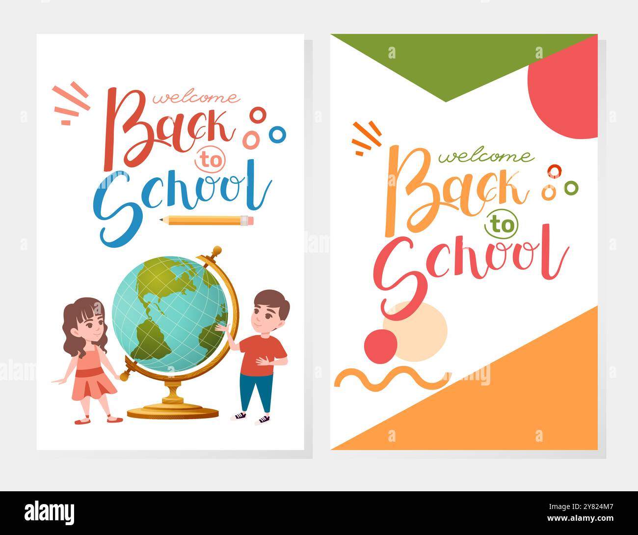 Back to school poster with children and globe. Welcome Back to school ...