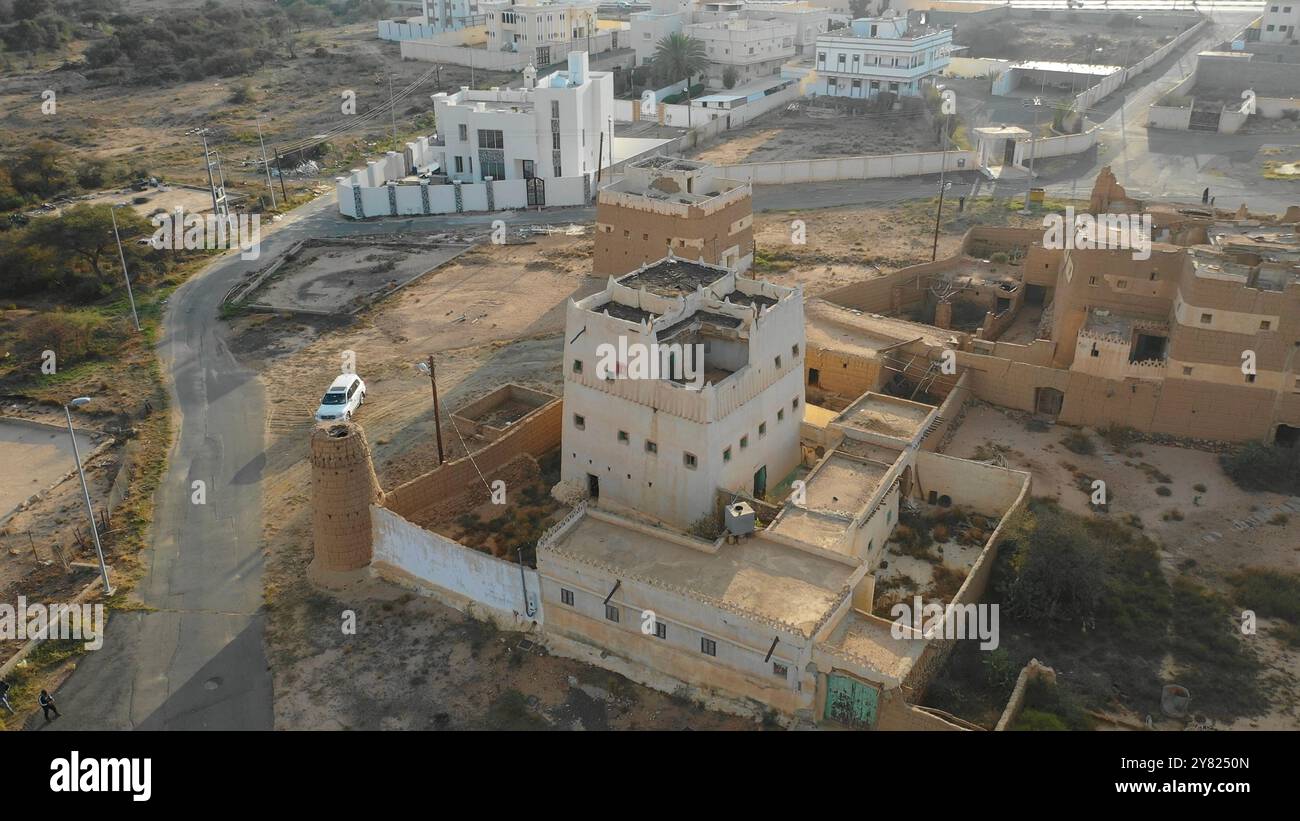 Aerial view of an old village with traditional mud houses, Asir ...