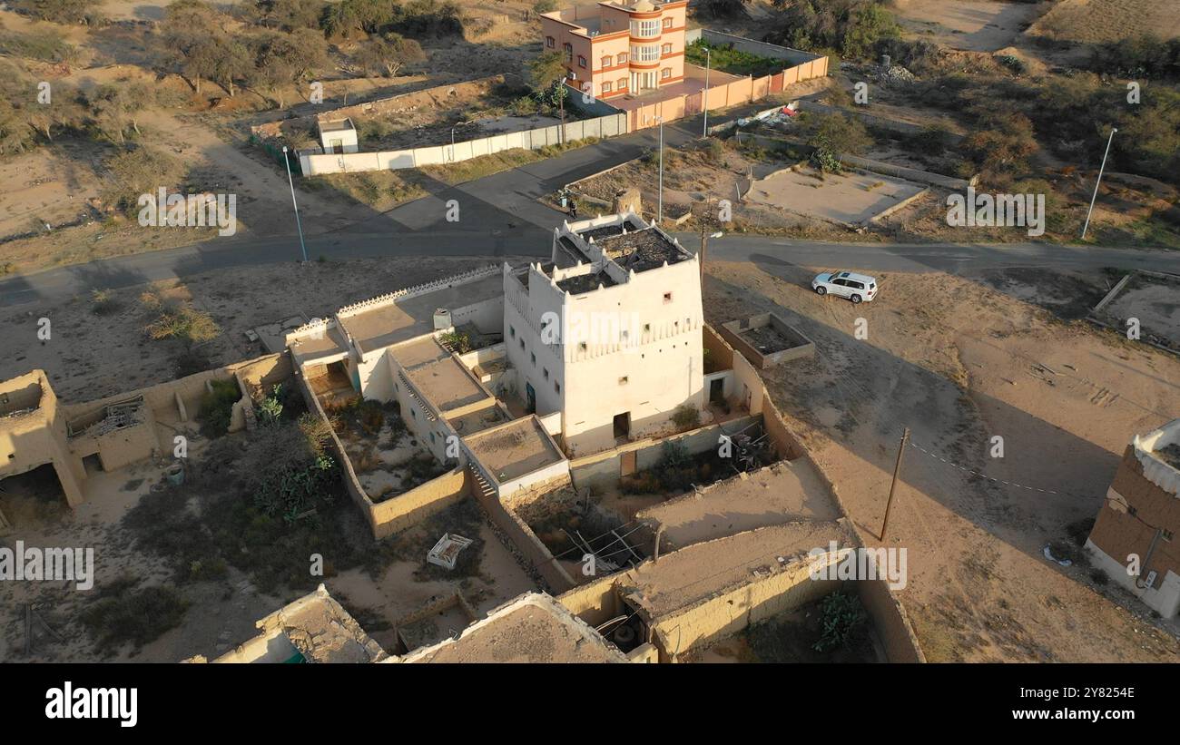 Aerial view of an old village with traditional mud houses, Asir ...
