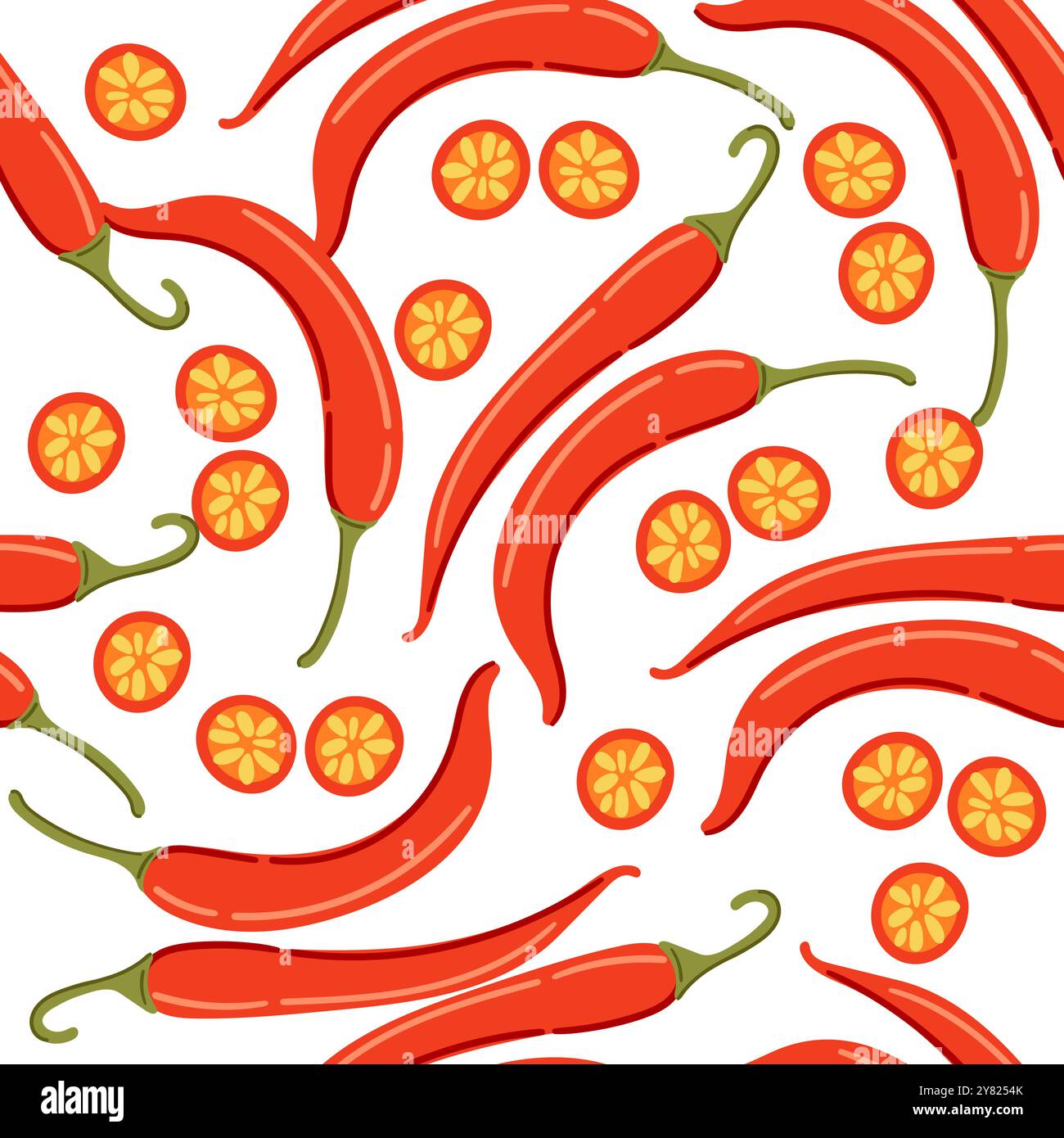 Seamless pattern of whole and slice of red chili pepper. Repeatable ...