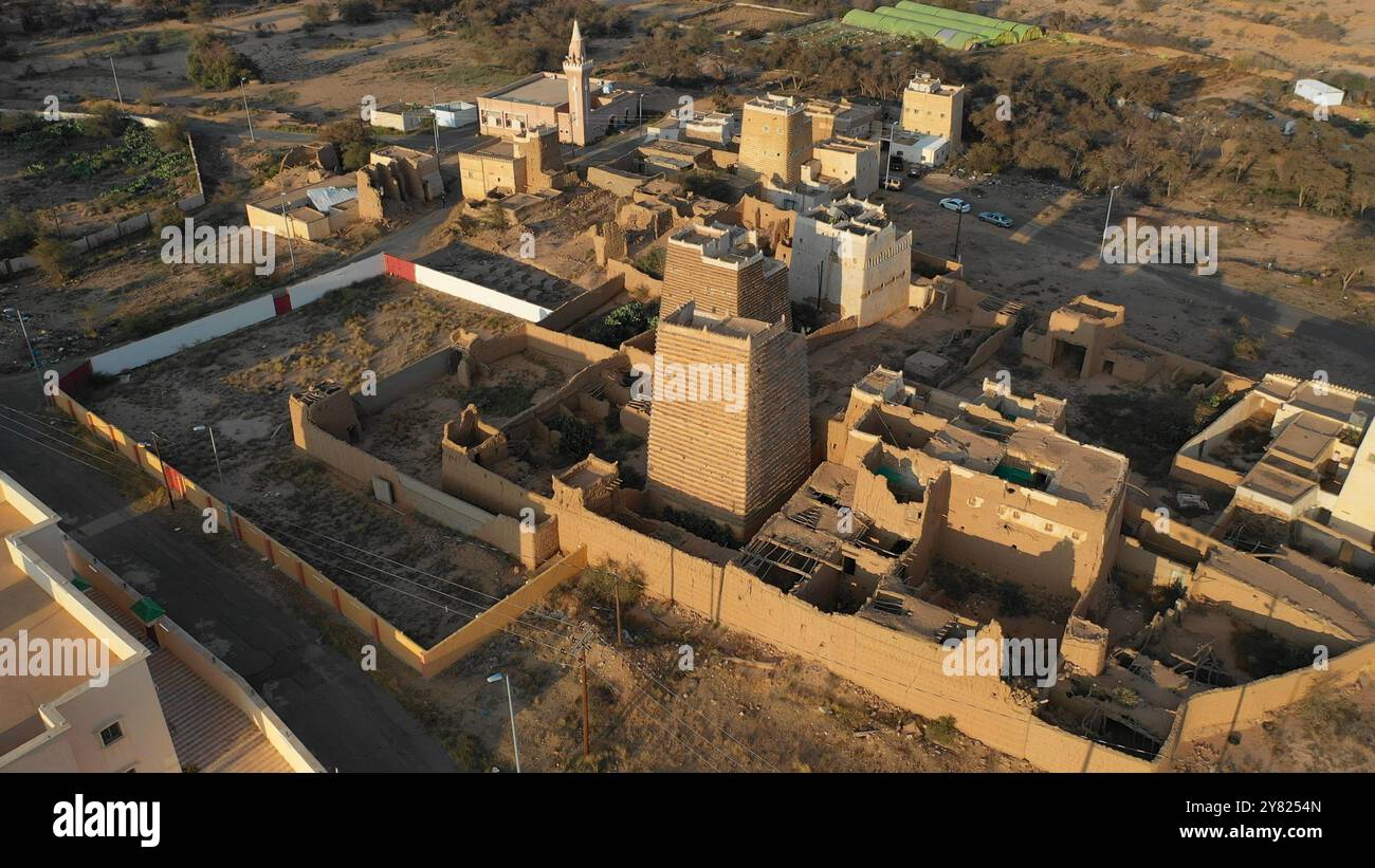 Aerial view of an old village with traditional mud houses, Asir ...