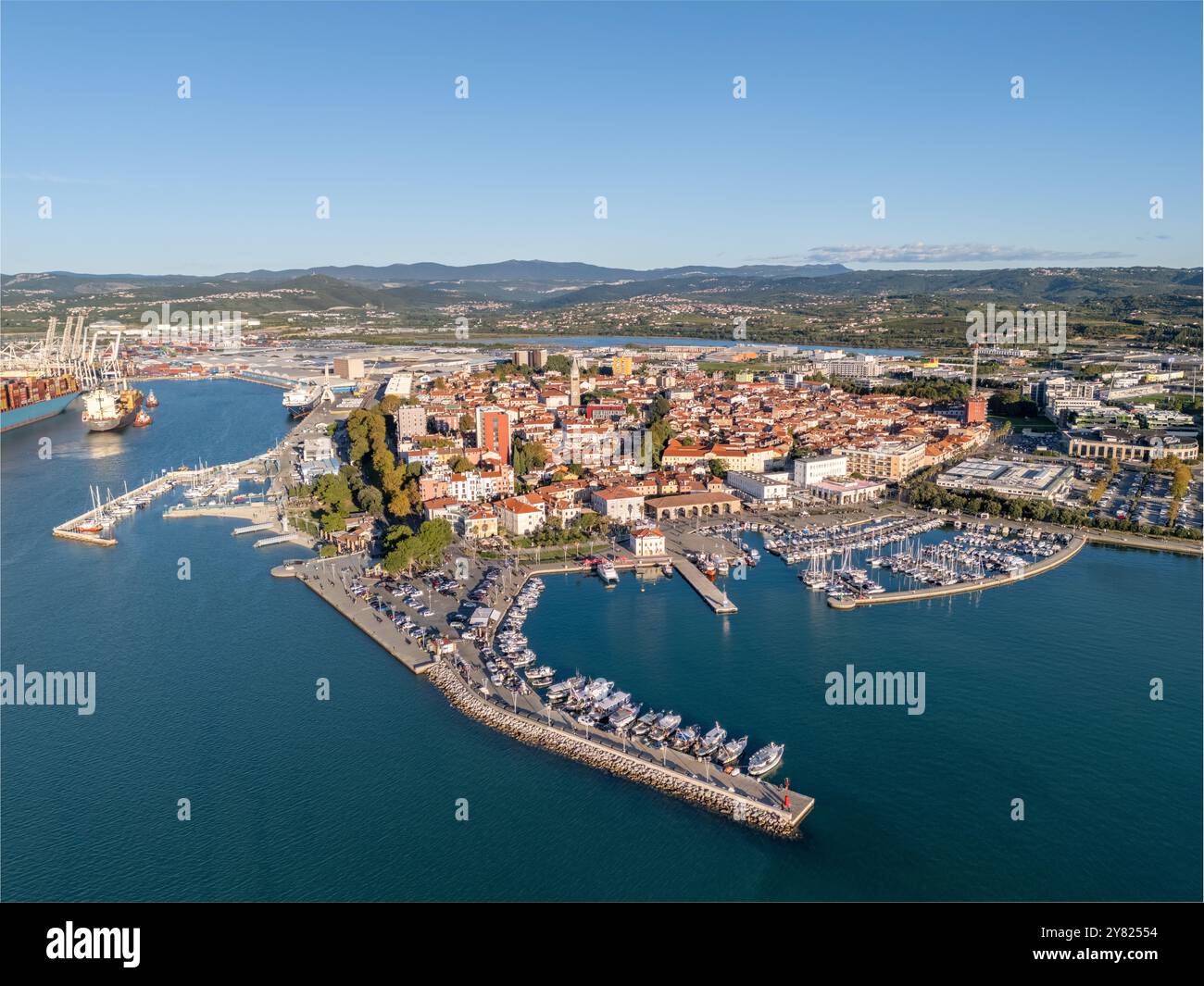 Aerial drone photo of the coastal town named Koper. Koper is the second ...