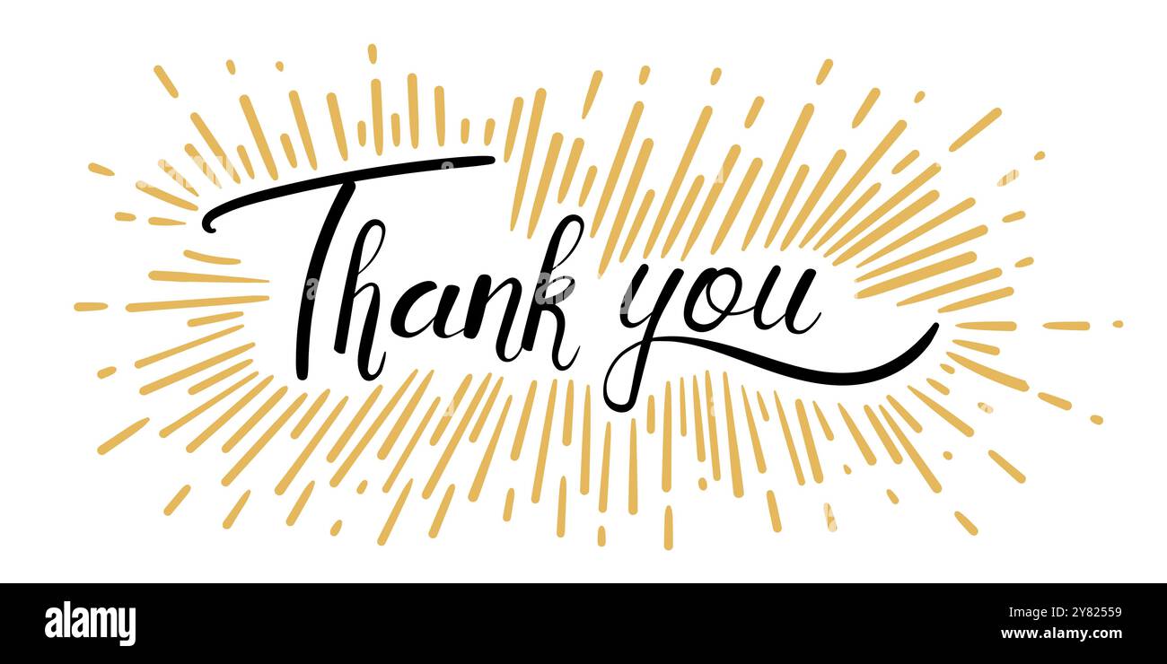 Thank you handwritten text with decorative flourishes. Hand drawn lettering style, calligraphy ...