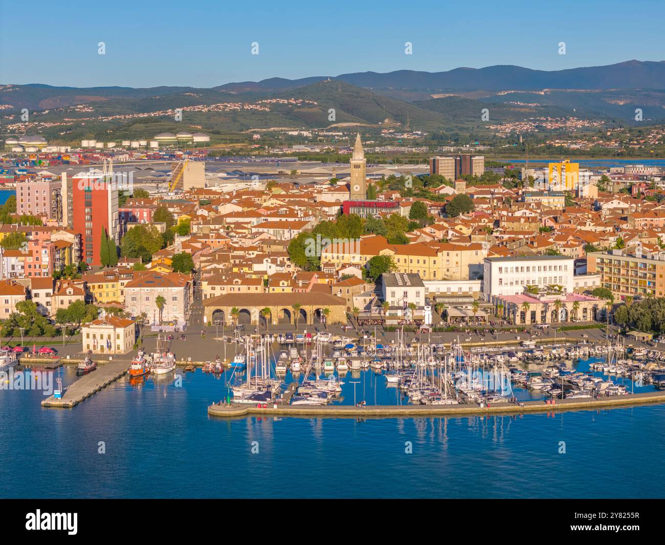 Aerial drone photo of the coastal town named Koper. Koper is the second ...