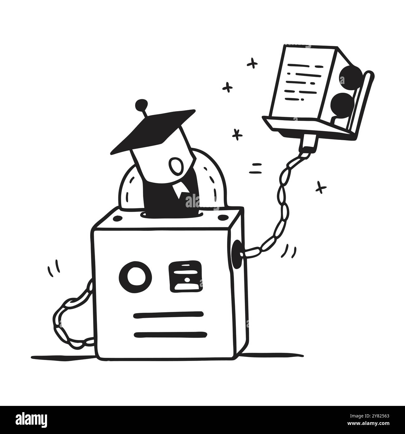 A cute cartoon robot wearing a graduation cap and carrying a book ...