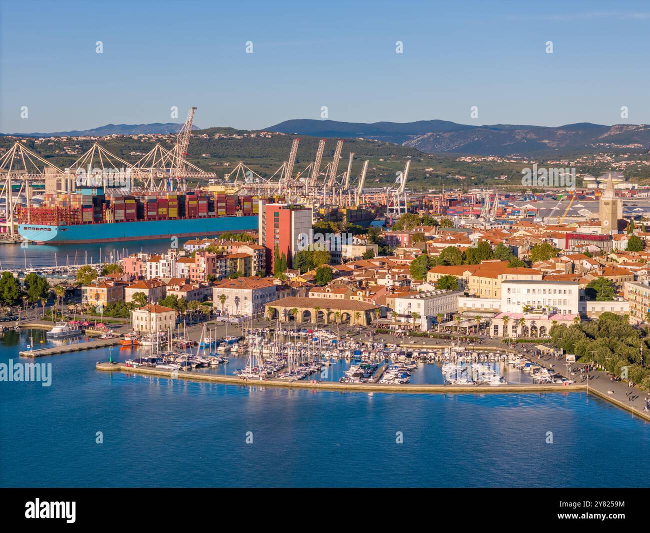 Aerial drone photo of the coastal town named Koper. Koper is the second ...