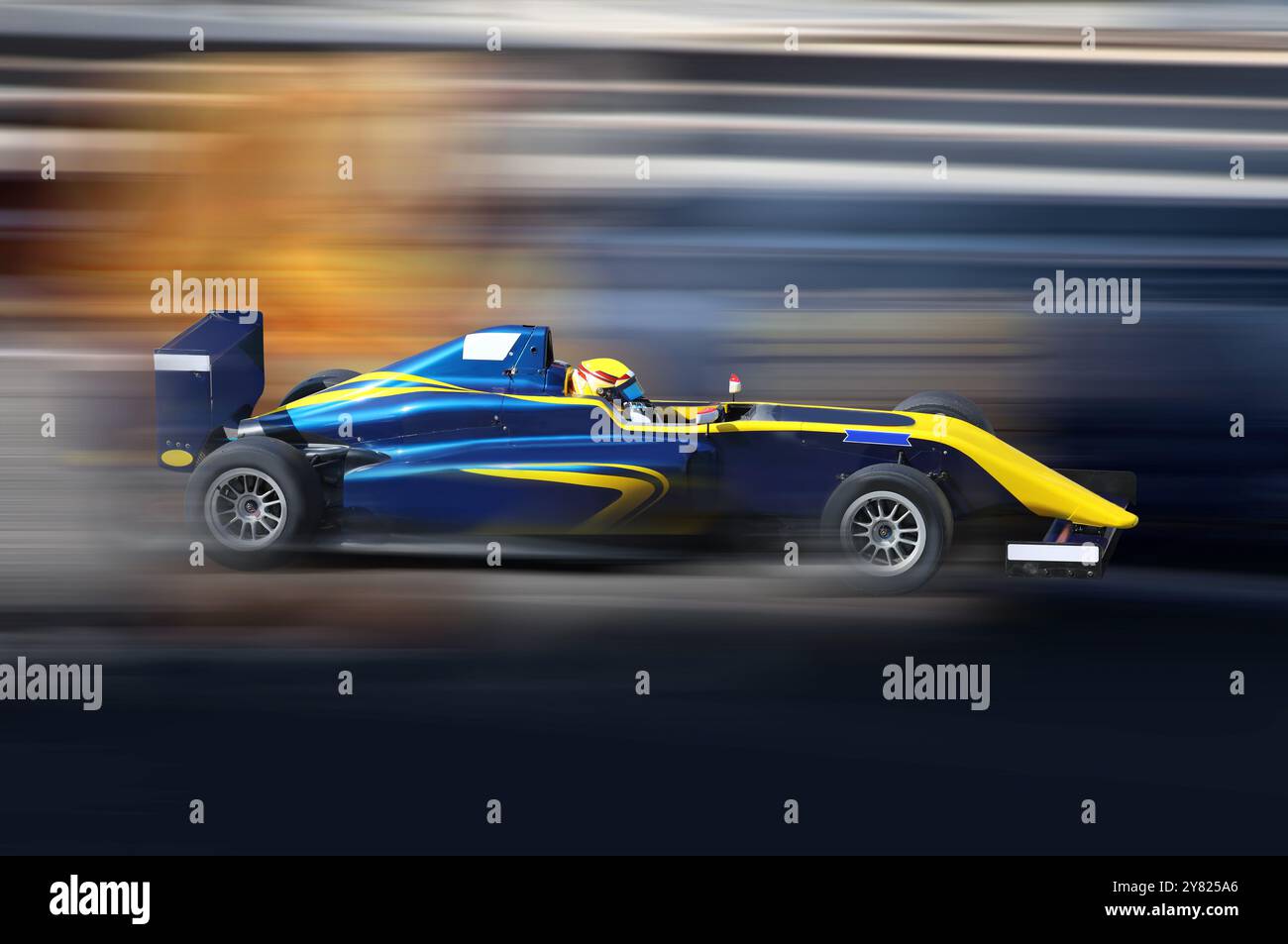 Formula 4.0 race car racing at high speed on speed track with motion ...