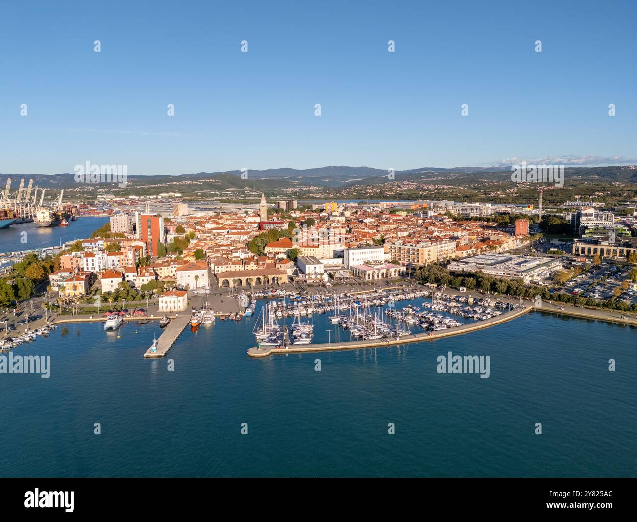 Aerial drone photo of the coastal town named Koper. Koper is the second ...