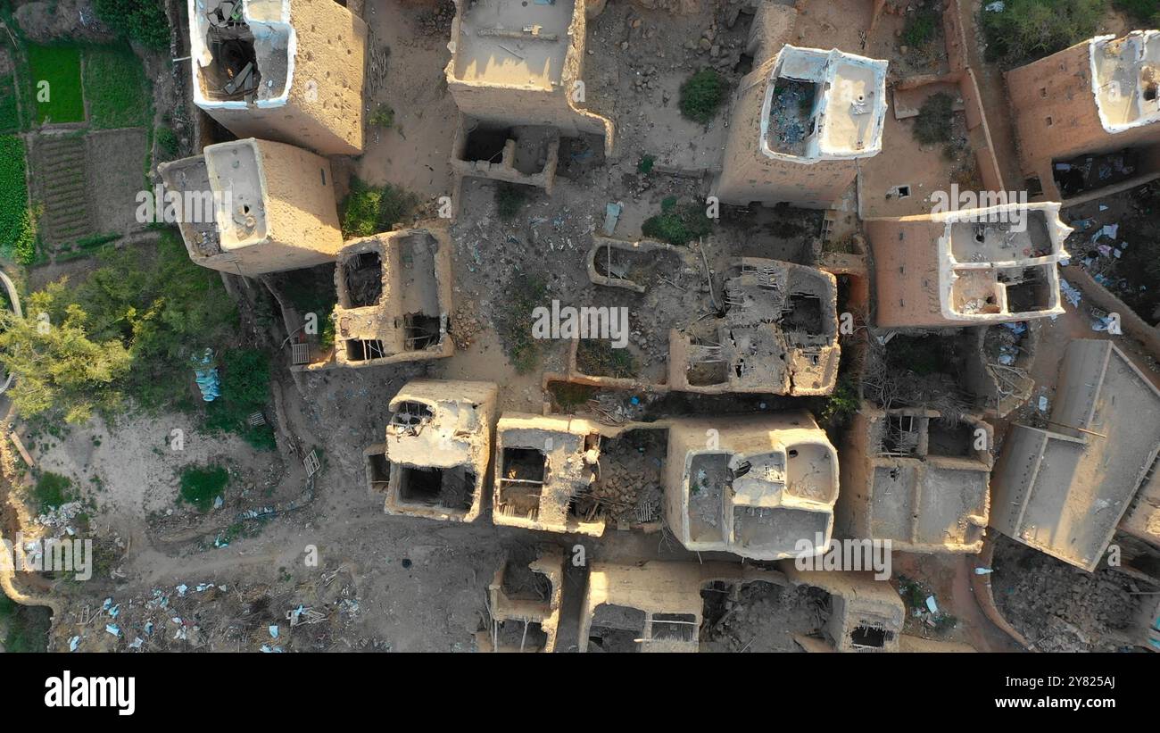 Aerial view of an old village with traditional mud houses, Asir ...