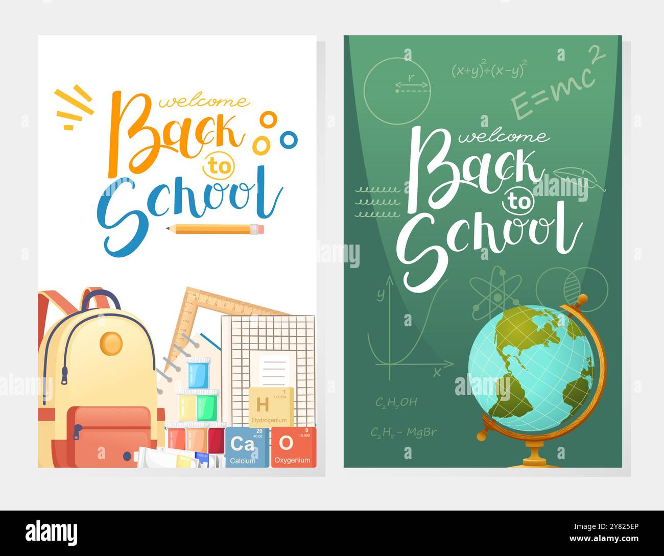 Welcome Back to school banner. Hand written text with backpack ...