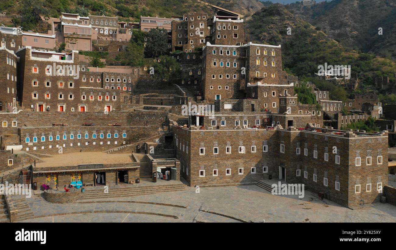 Rijal Almaa heritage village aerial view, Asir province, Rijal Alma ...