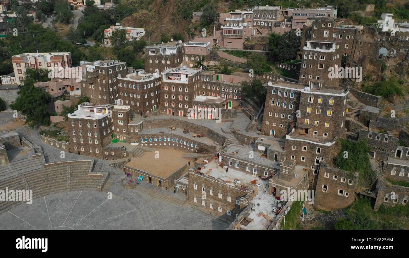 Rijal Almaa heritage village aerial view, Asir province, Rijal Alma ...