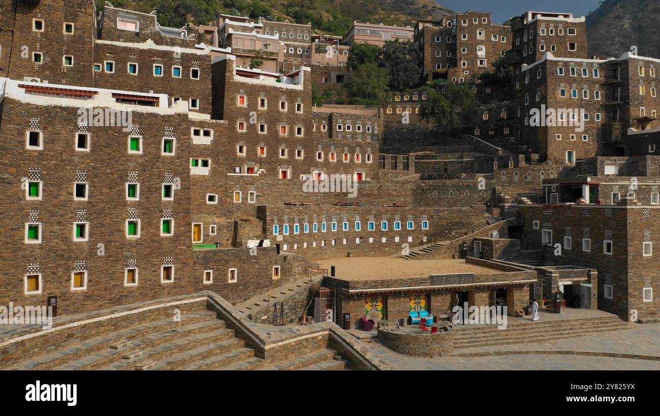 Rijal Almaa heritage village aerial view, Asir province, Rijal Alma ...