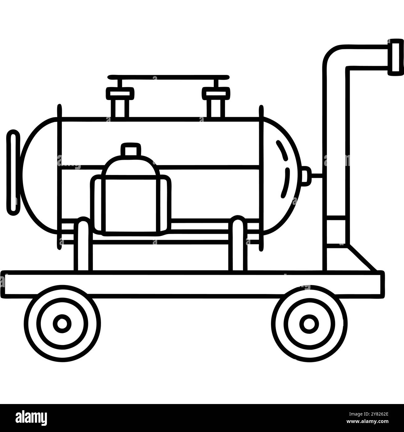 A simple line drawing of a portable air compressor on wheels. Perfect ...