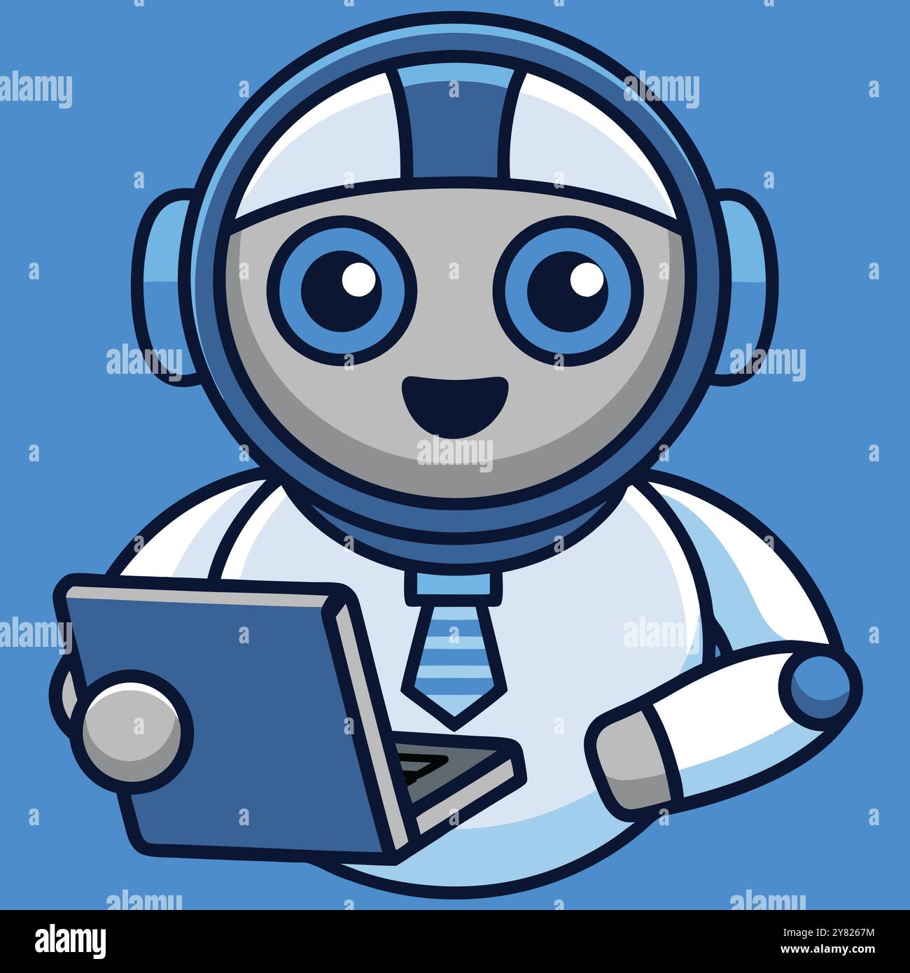 Friendly robot with a laptop. perfect for AI. technology. and business ...