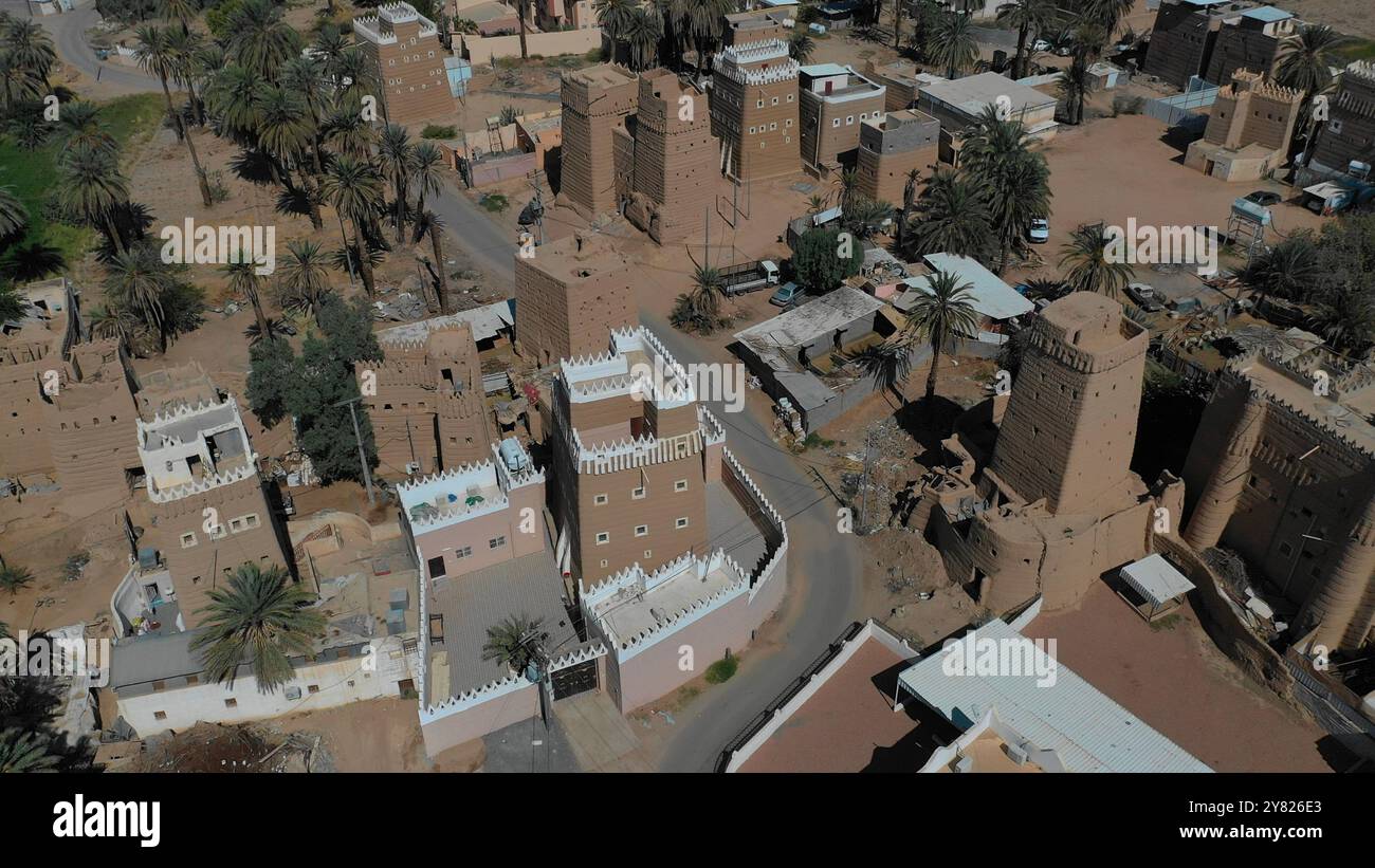 Aerial view of an old village with traditional mud houses, Najran ...