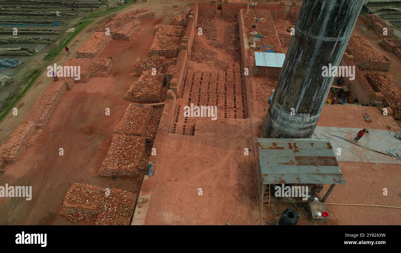 Aerial view of a brick factory, Sylhet Division, Bahubal, Bangladesh ...