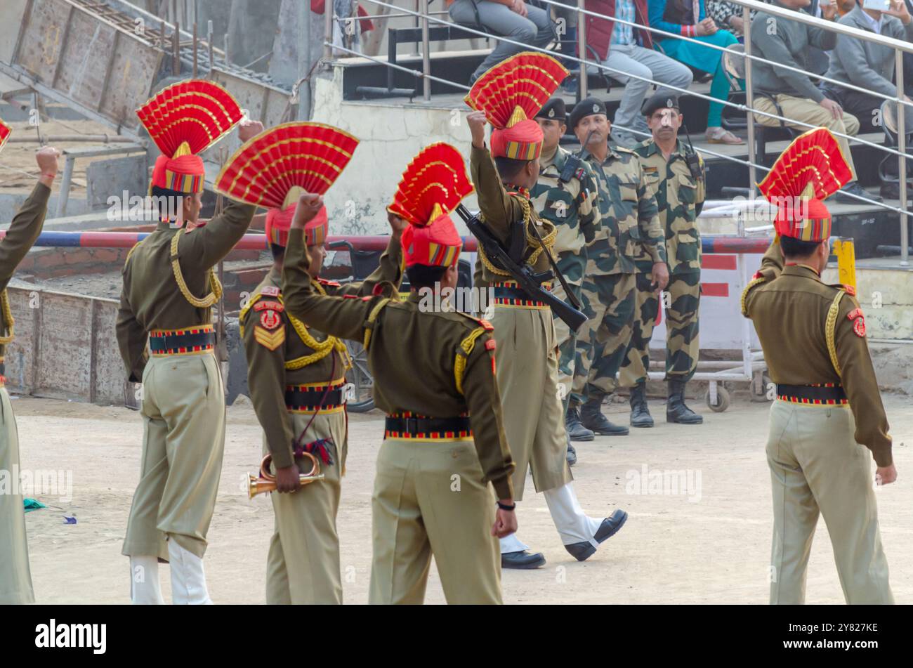 Border Security Force parades during Attari–Wagah border lowering of ...