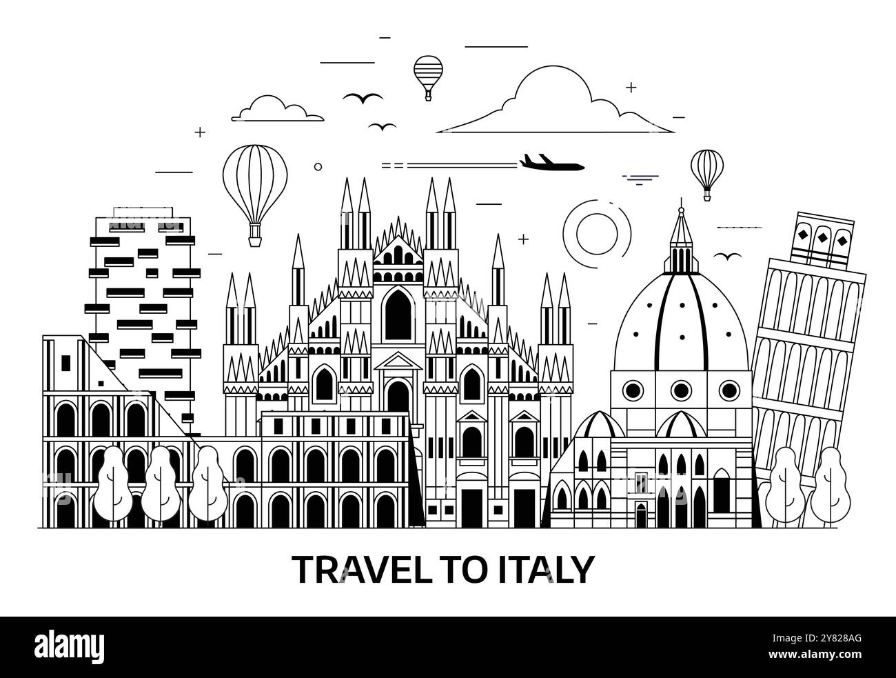 Travel Italy Banner with Landmarks in Line art Stock Vector Image & Art ...