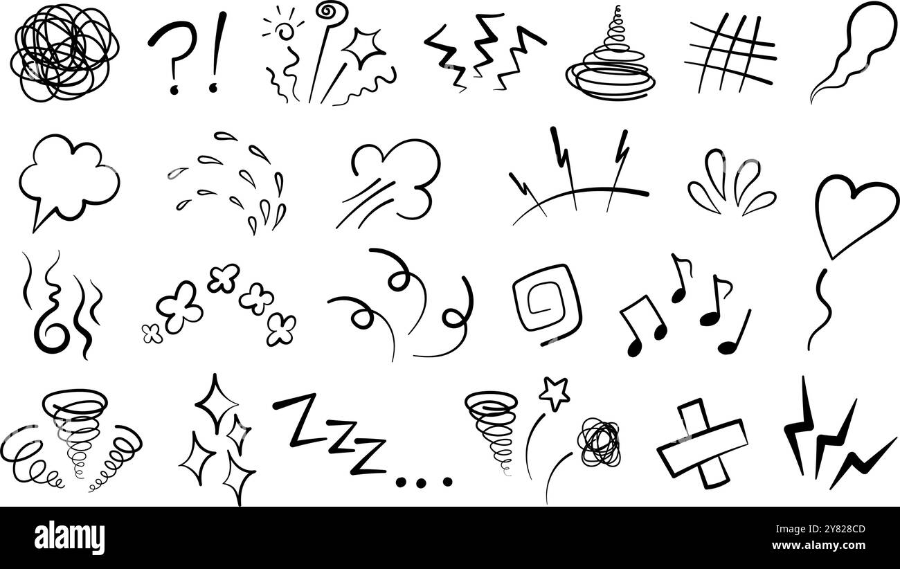 Manga or anime comic emoticon element graphic effects hand drawn doodle ...