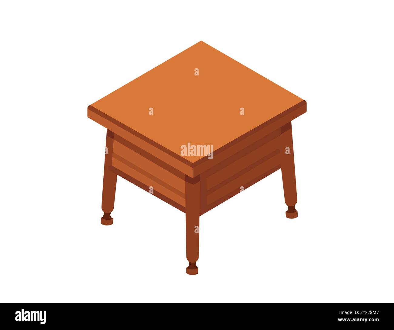 Isometric wooden bedside table. Dark brown wood surface, simple shaped ...