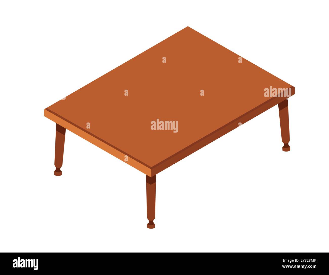 Isometric wooden coffee table. Dark brown wood surface, simple shaped ...