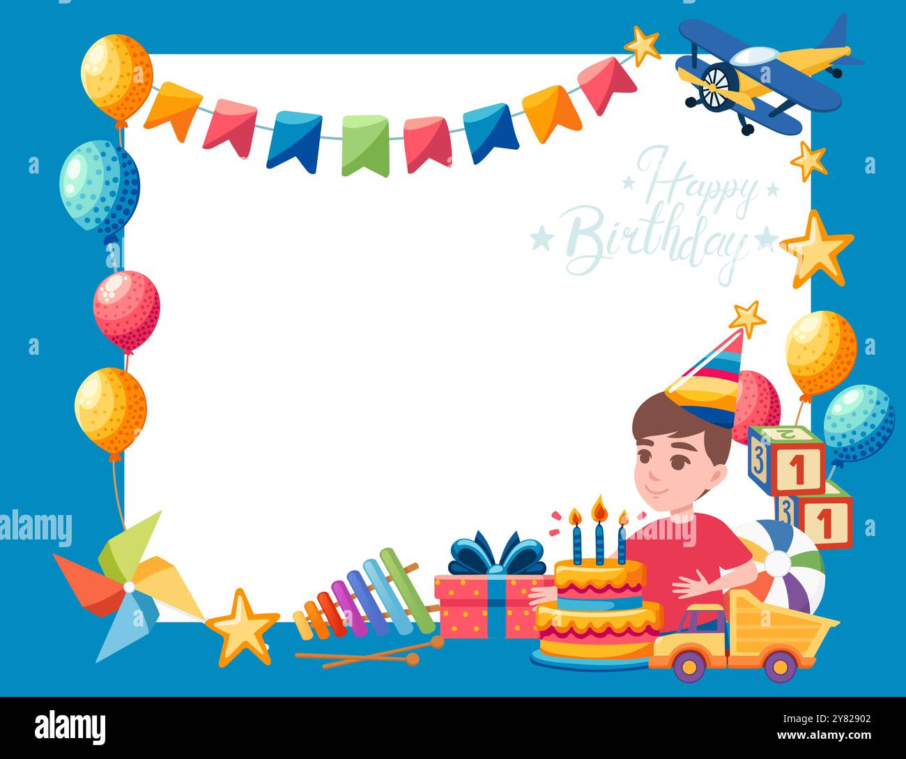 Colorful birthday invitation design with festive decorations, balloons ...