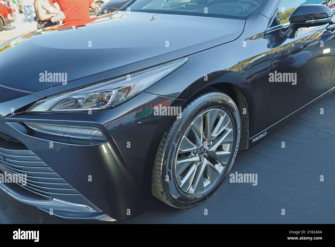 Close up view of a parked toyota mirai, showcasing its sleek design and ...