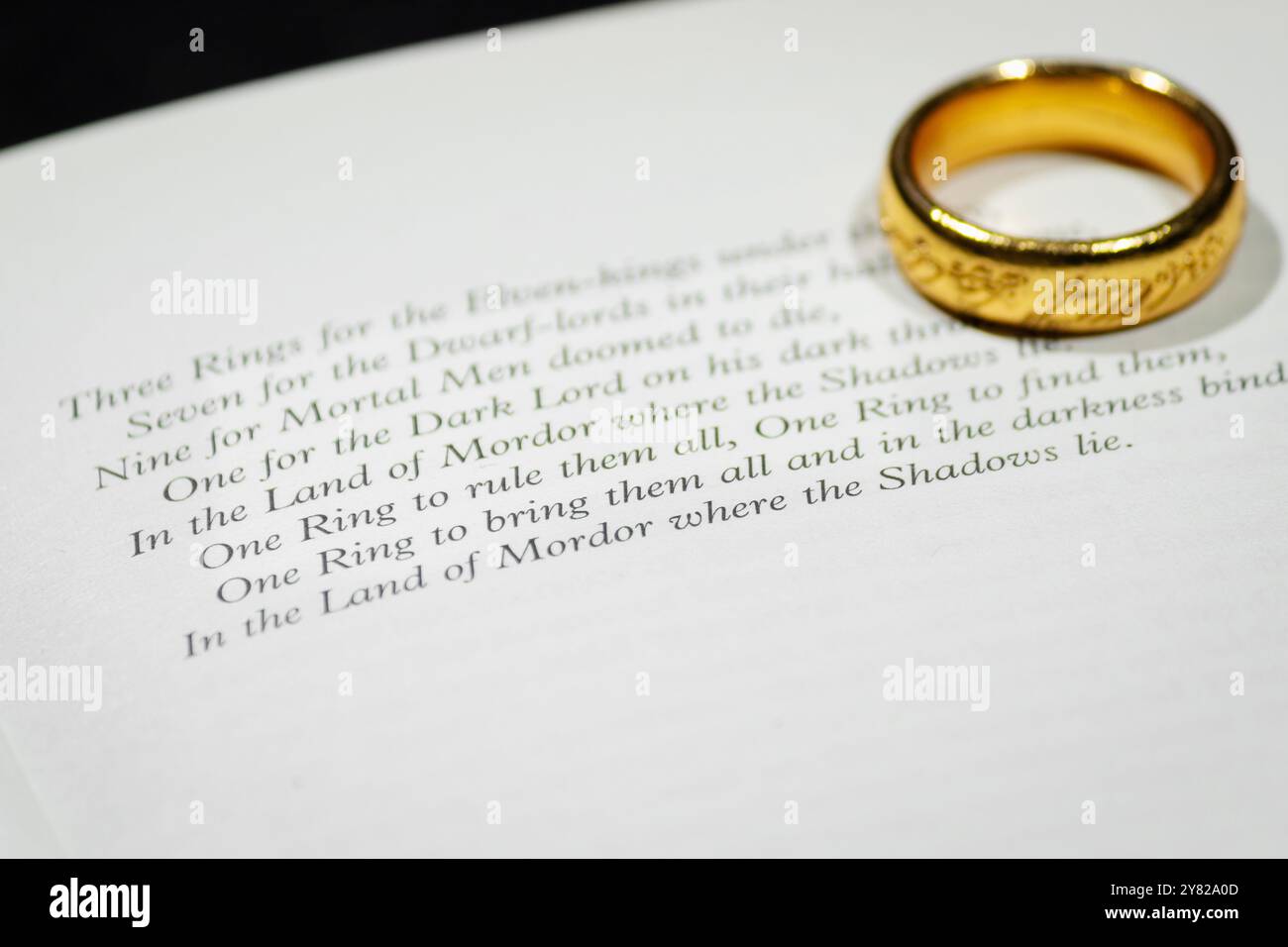 Selective focus of famous phrase of the lord of the rings english text ...