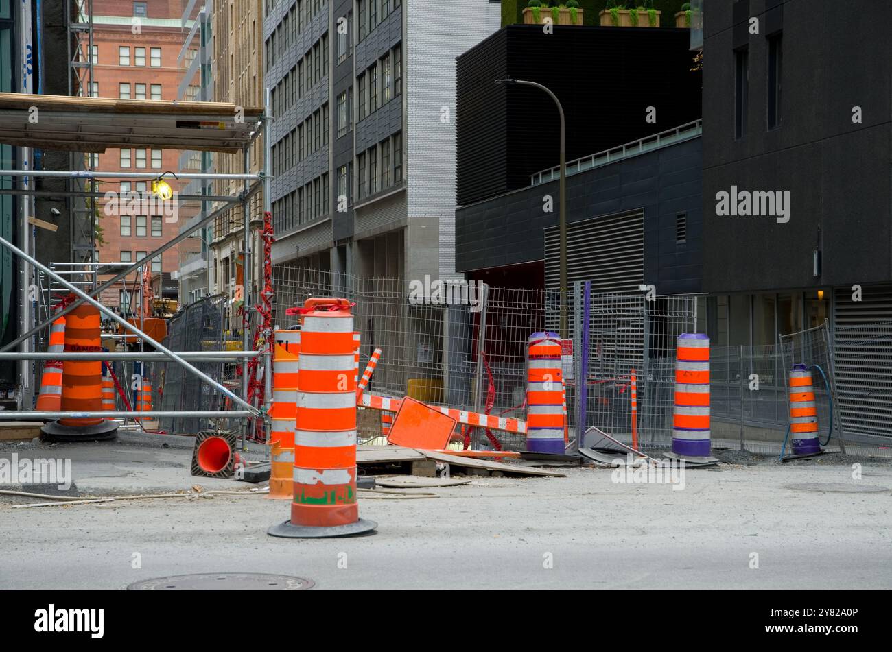 Orange Cones Street under Construction in Montreal Quebec Stock Photo ...