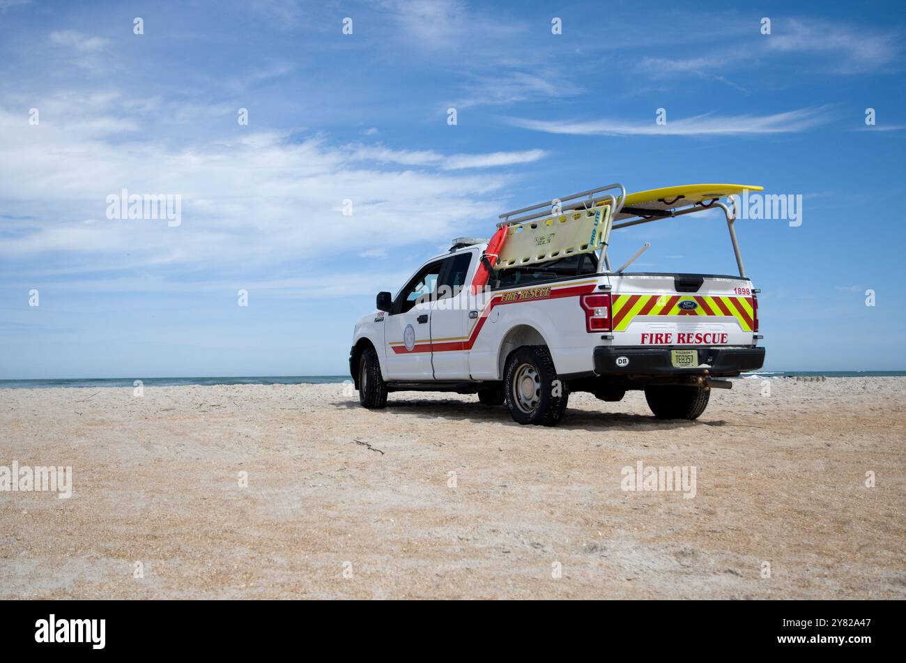 Fire Rescue Truck on the Beach in Vilano Beach Florida Horizontal Stock ...