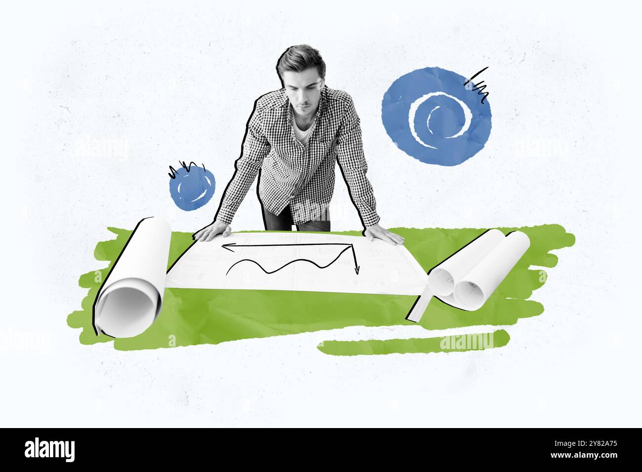 Composite trend artwork sketch image photo collage of monochrome ...