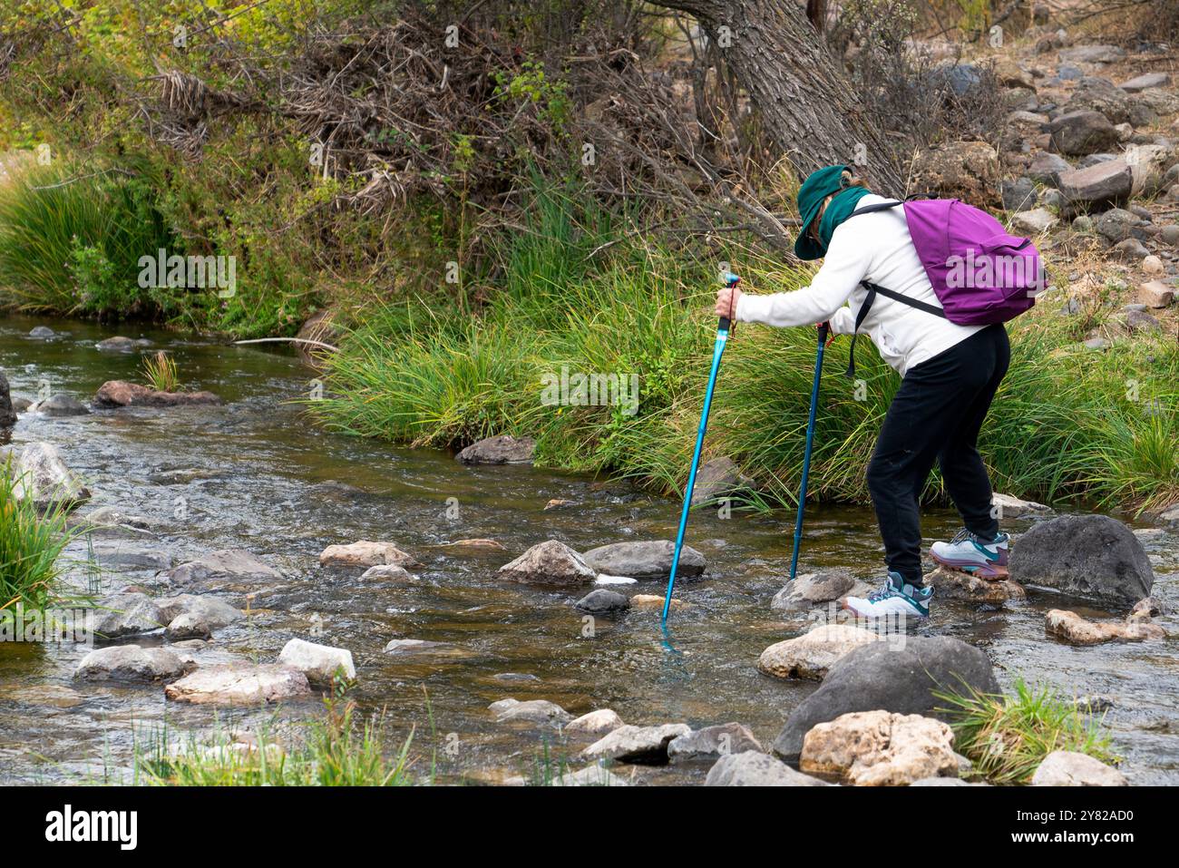 Woman stepping across wet rocks hi-res stock photography and images - Alamy