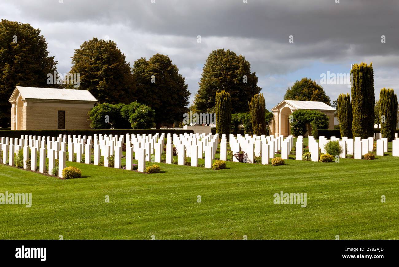 View of the WWII. Bayeux War Cemetery on the Boulevard Fabian Ware ...