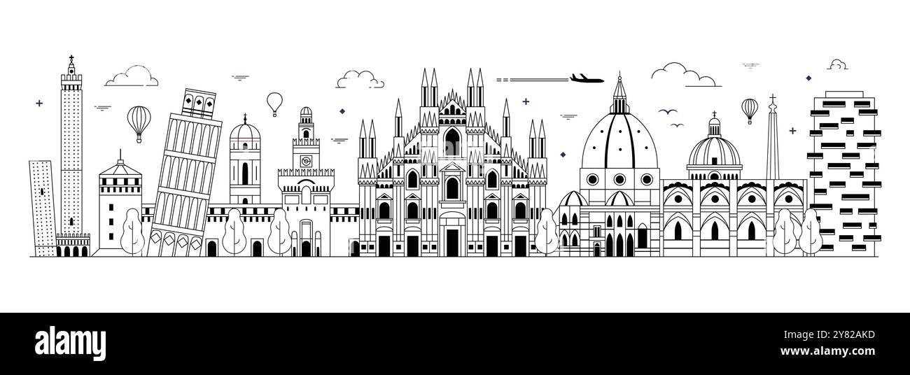 Italy Travel Banner with Architectural Landmarks Stock Vector Image ...