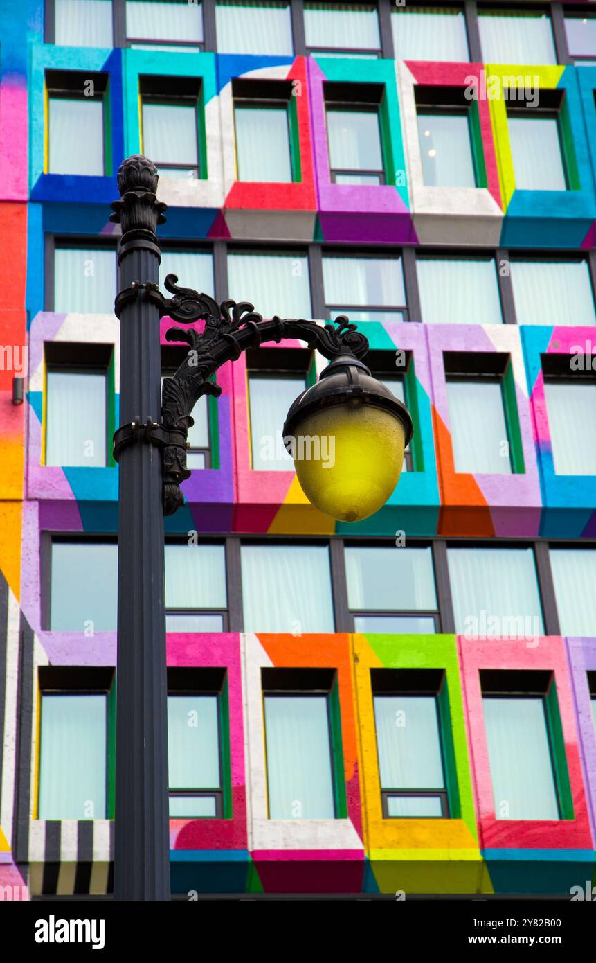 Street Light in Front of Fancy Colorful Building Vertical Stock Photo ...