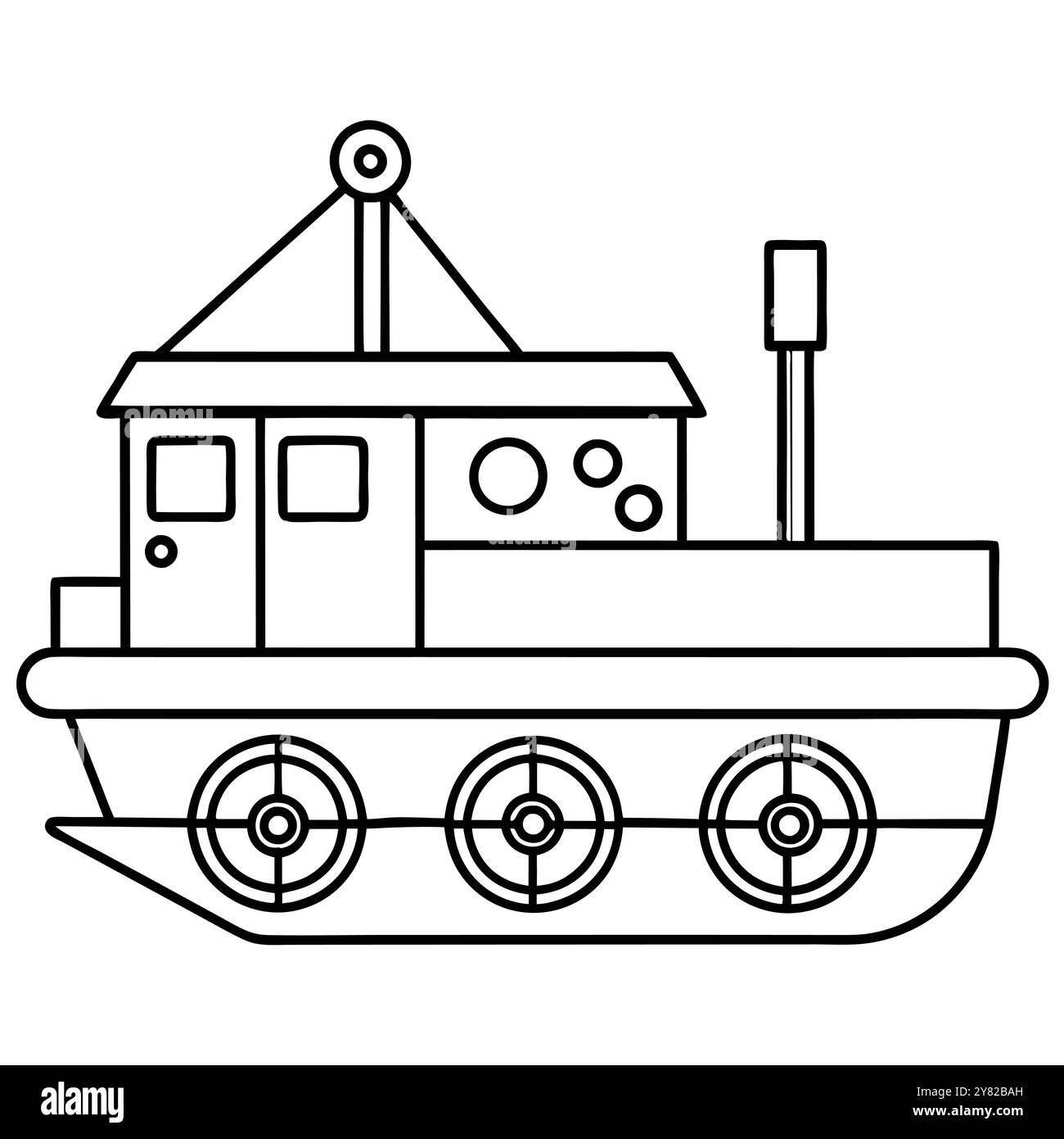 A simple line drawing of a toy boat. perfect for childrens books ...