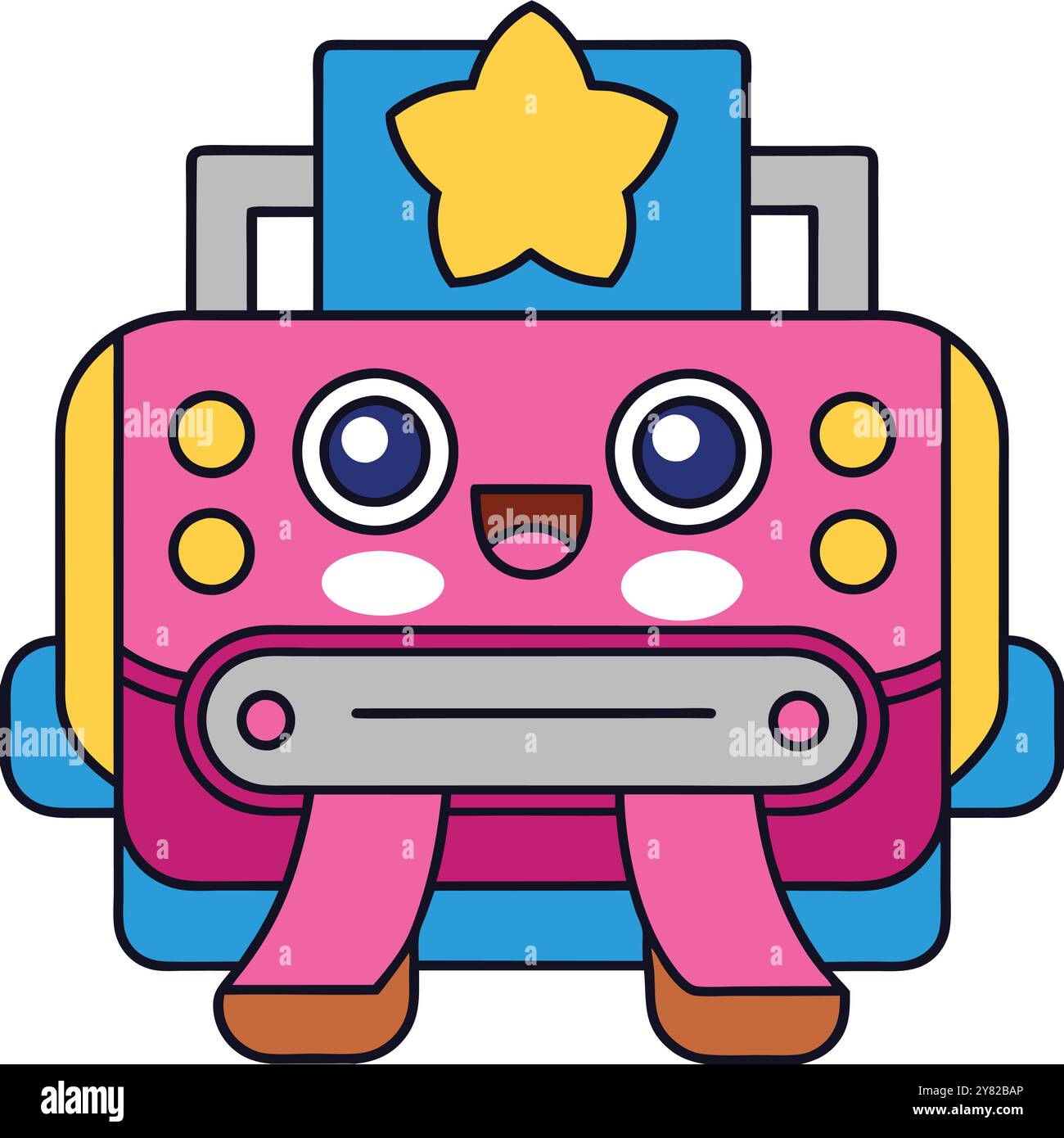 Cute and friendly cartoon illustration of a pink printer with a yellow ...