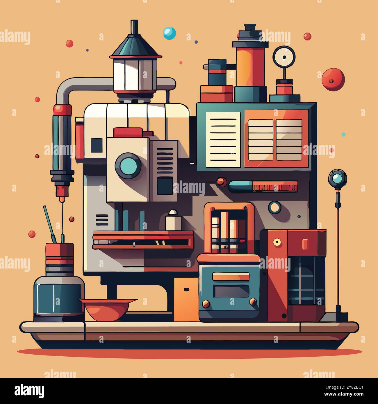 A colorful illustration of a futuristic machine with multiple ...