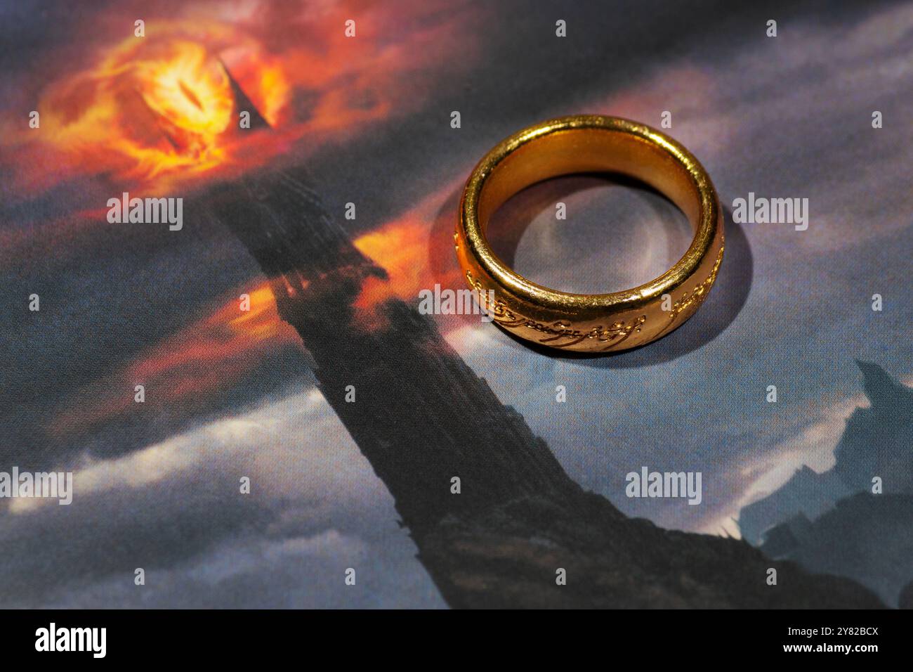 The one ring of The lord of the rings movie over barad dur tower with ...