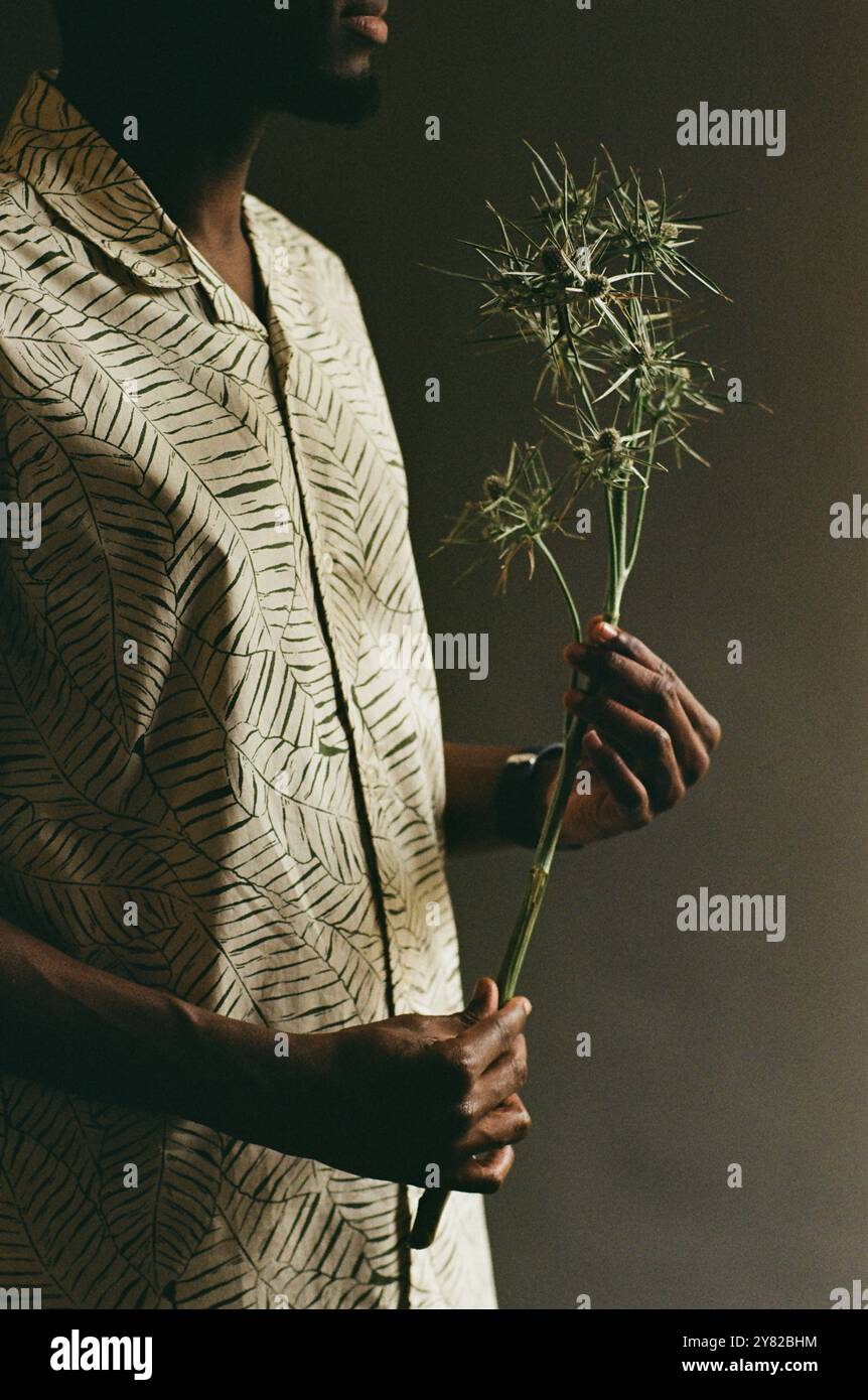 Artistic image of unrecognizable African American man holding spiky ...