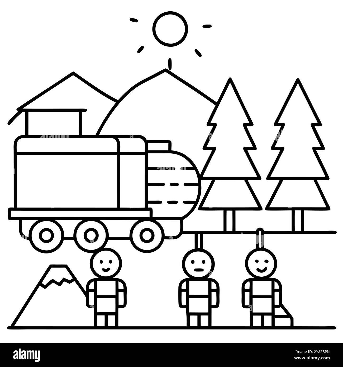 Line art stick figures hiking Stock Vector Images - Alamy